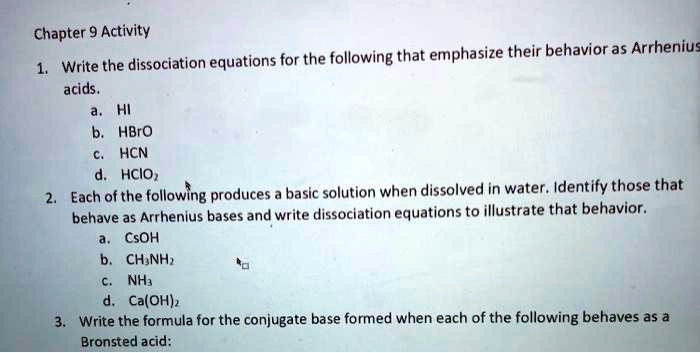 Solved Chapter 9 Activity Write The Dissociation Equations For The
