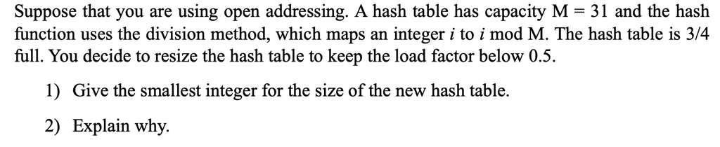 Suppose that you are using open addressing. A hash table has capacity M ...