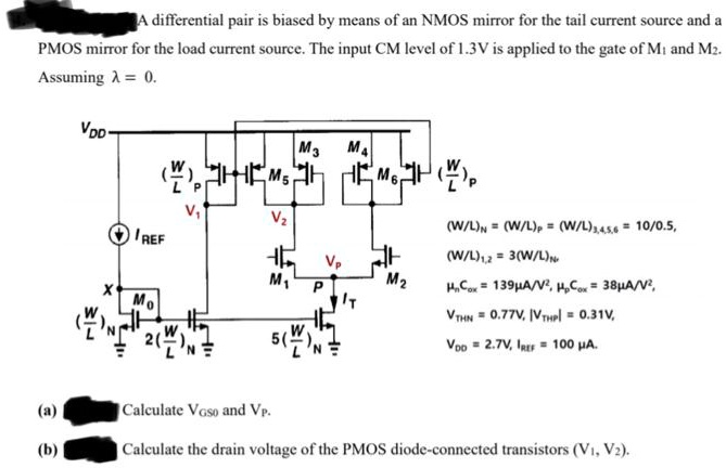 A differential pair is biased by means of an NMOS mirror for the tail ...