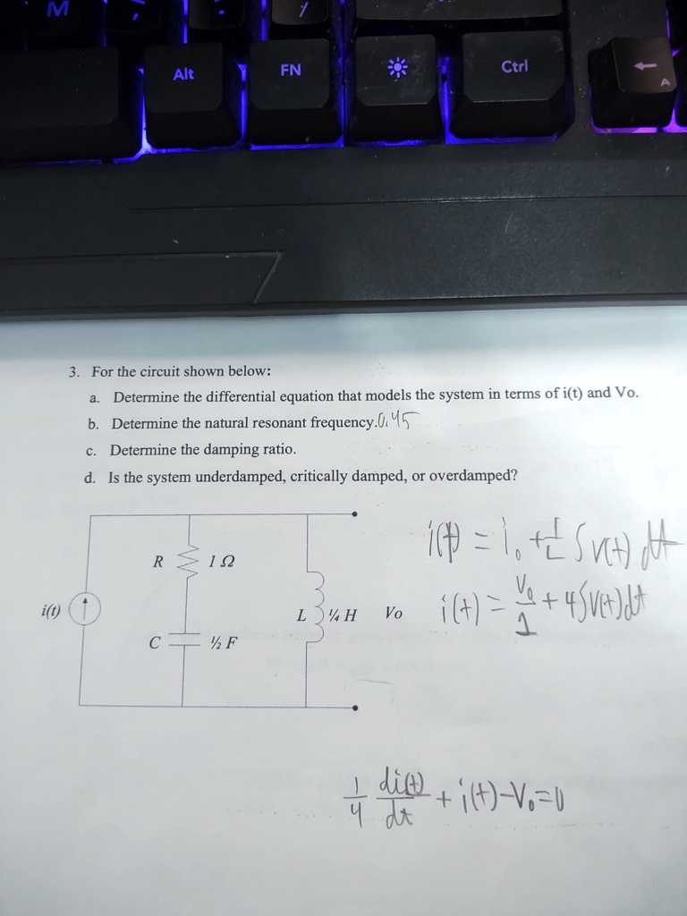 for the circuit shown below a determine the differential equation that models the system in ...