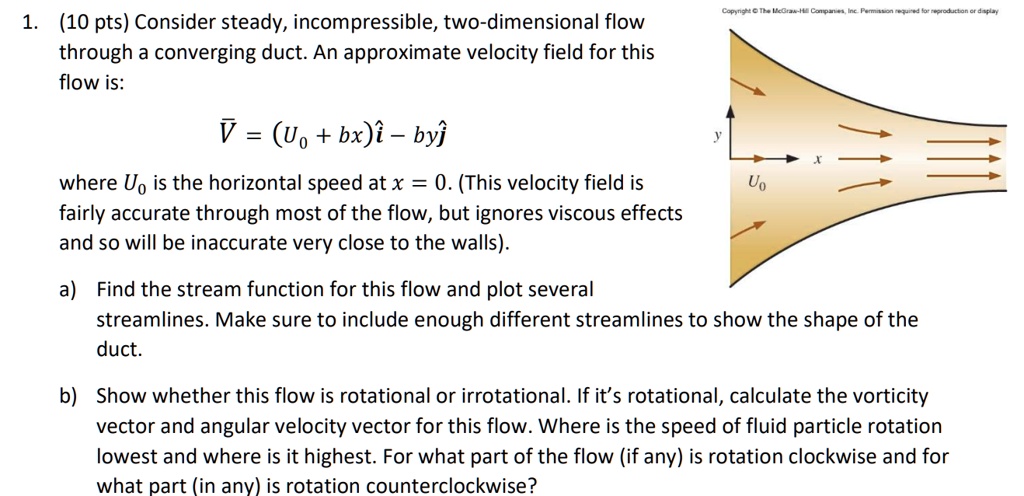 SOLVED: 1. (10 pts) Consider steady, incompressible, two-dimensional flow through a converging ...