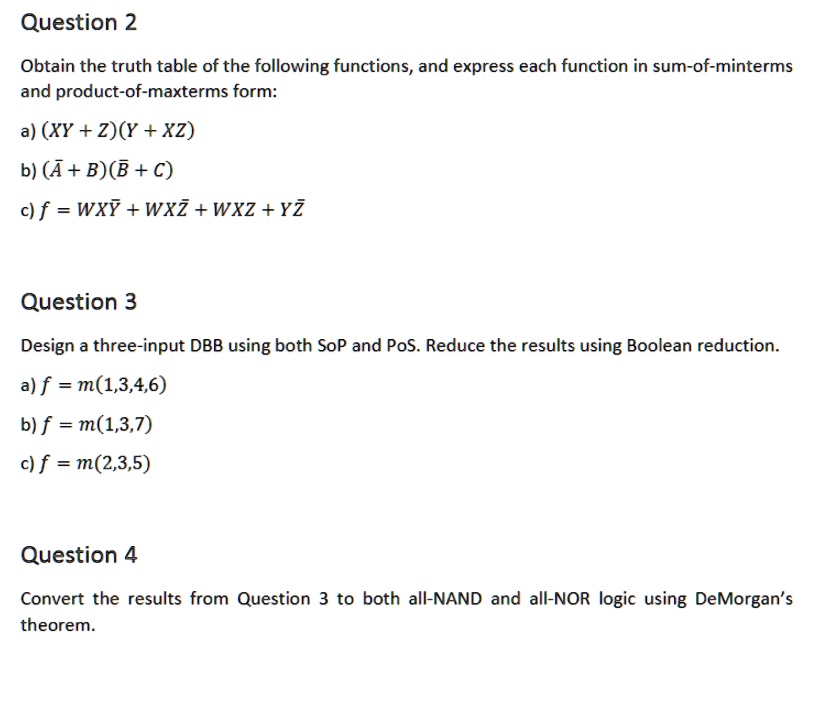 Solved Obtain The Truth Table Of The Following Functions And Express Each Function In Sum Of 4032