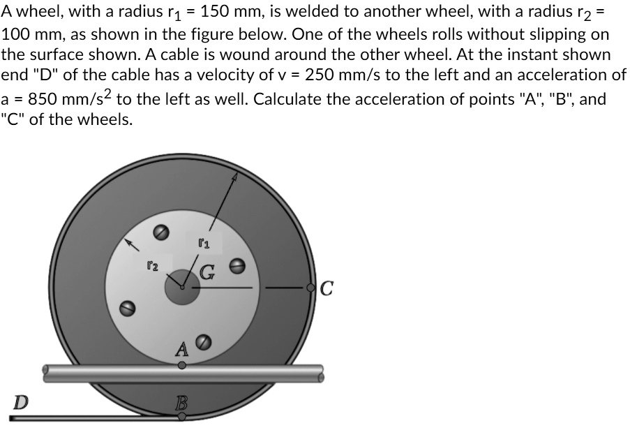 A wheel, with a radius r1 = 150 mm, is welded to another wheel, with a ...