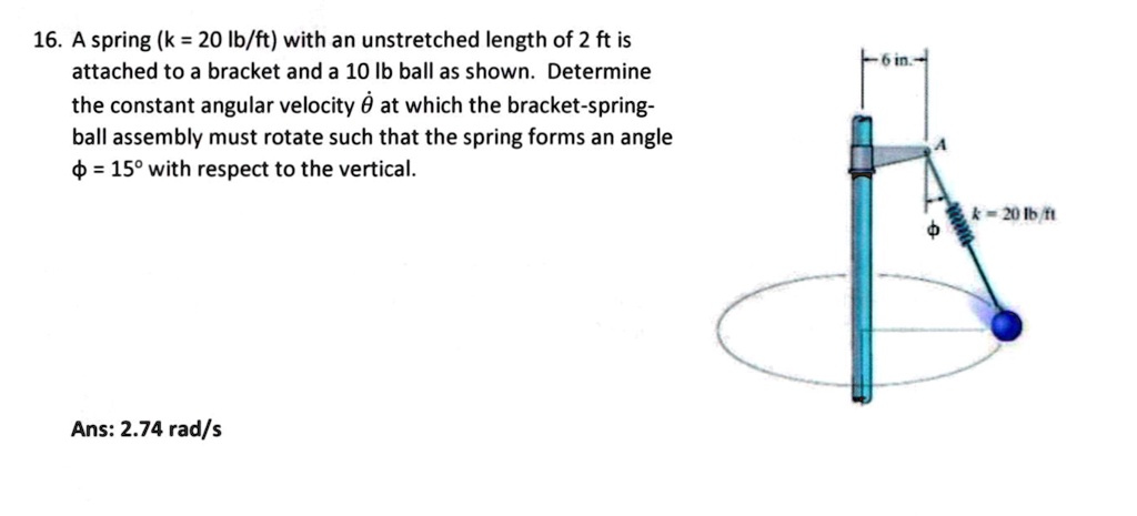 16. A spring (k = 20 lb/ft) with an unstretched length of 2...