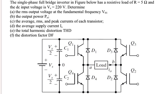 the single phase full bridge inverter in figure below has a resistive ...