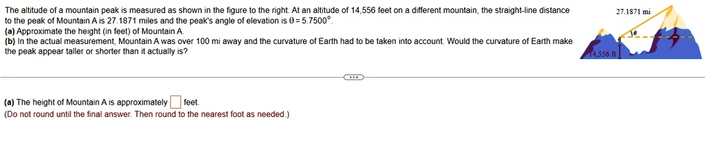 the altitude of a mountain peak is measured as shown in the figure to ...