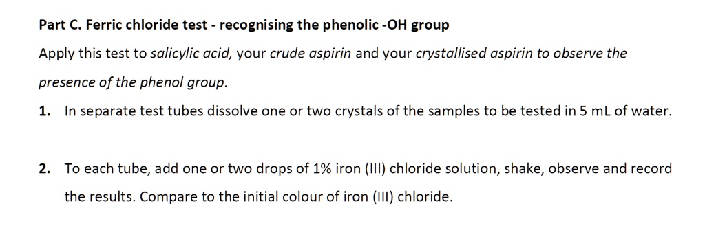 part c ferric chloride test recognising the phenolic oh group apply ...