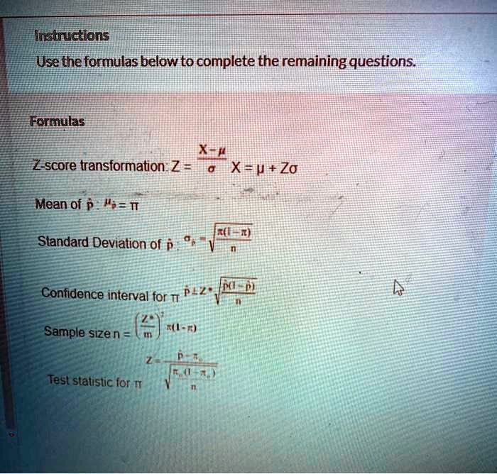 SOLVED: Instnuctions Use the formulas below to complete the remaining ...