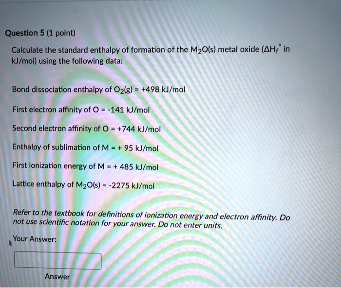 SOLVED: Question 5 (1 point) Calculate the standard enthalpy of ...