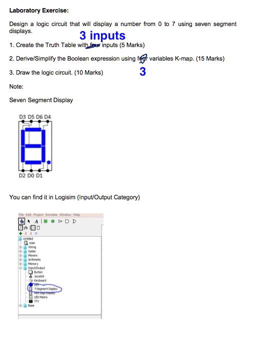 SOLVED: Laboratory Exercise: Design a logic circuit that will display a number from 0 to 7 using ...
