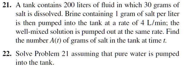 SOLVED: A tank contains 200 liters of fluid in which 30 grams of salt ...