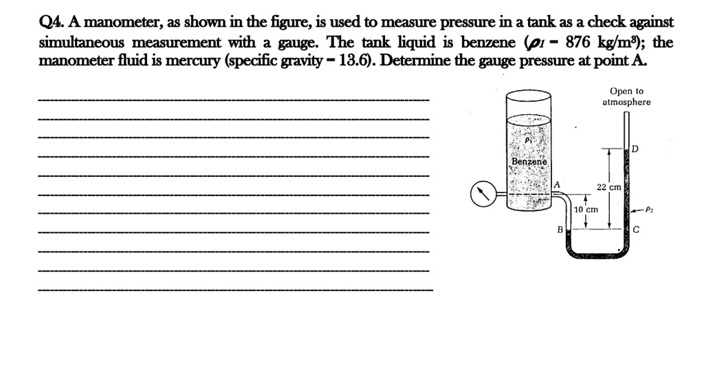 Q4. A manometer, as shown in the figure, is used to measure pressure in a tank as a check ...