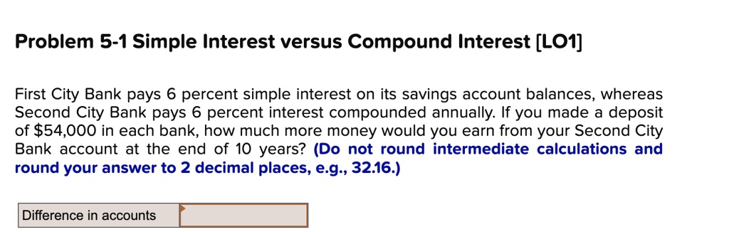 SOLVED: the answer is not 32,400 Problem 5-1 Simple Interest versus ...