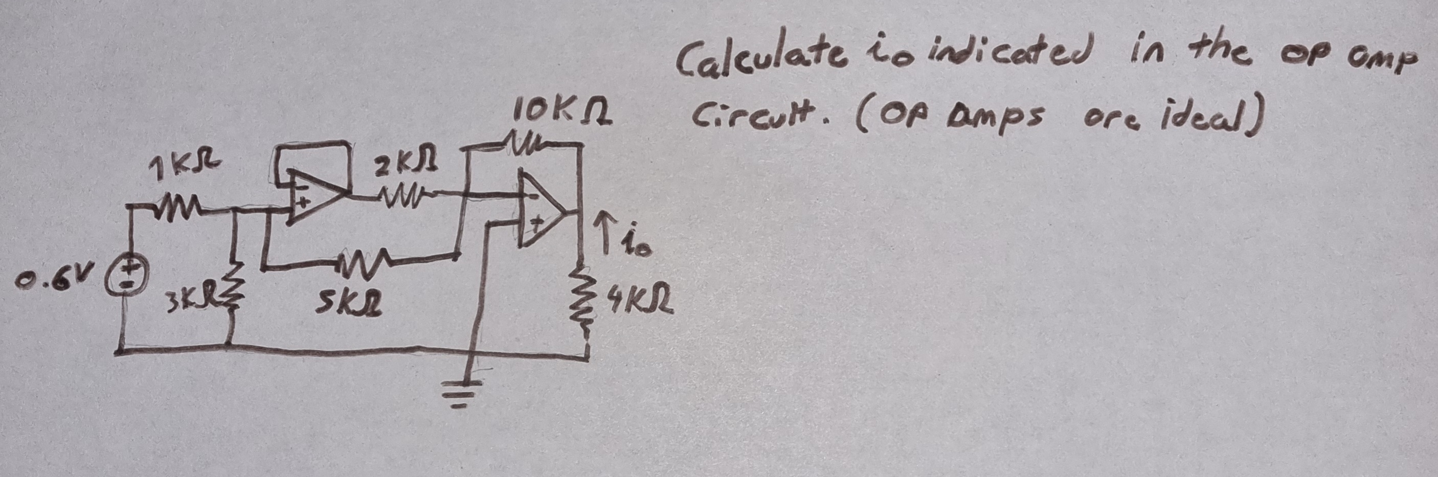 SOLVED: calculate i0 indicated in the op amp cicuit. SOLVED: calculate i0 indicated in the op amp cicuit.
