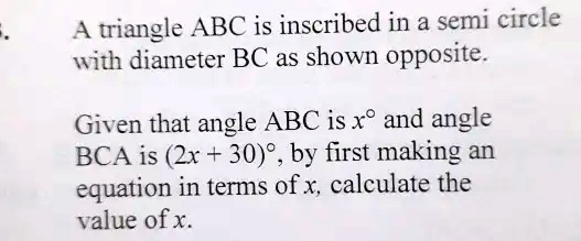 A triangle ABC is inscribed in a semi circle with diameter BC as shown ...