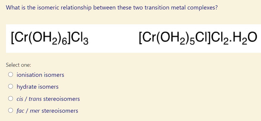 What is the isomeric relationship between these two transition metal ...