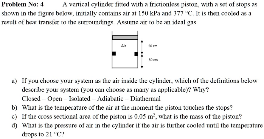 SOLVED: Problem No: 4 A vertical cylinder fitted with a frictionless ... SOLVED: Problem No: 4 A vertical cylinder fitted with a frictionless ...