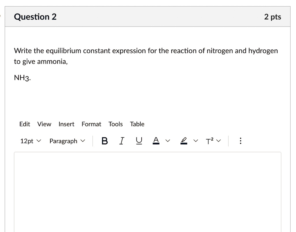 SOLVED: Equilibrium constant expression for the reaction of nitrogen ...
