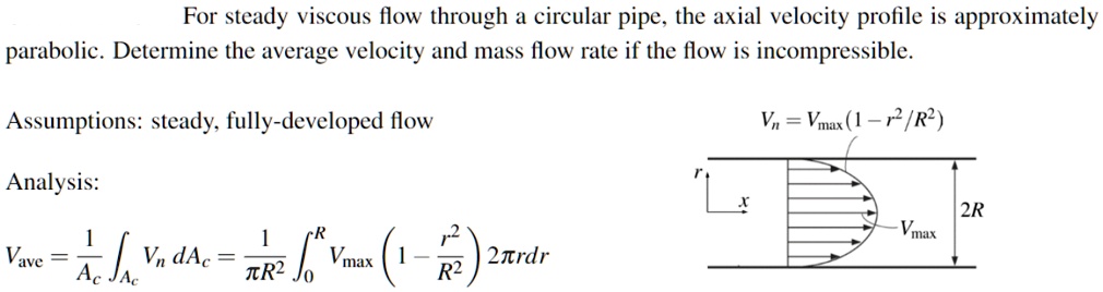 SOLVED: For steady viscous flow through a circular pipe, the axial velocity profile is ...