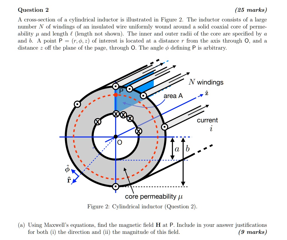 SOLVED: Question (25 marks) cross-section of a cylindrical inductor is illustrated in Figure 2 ...