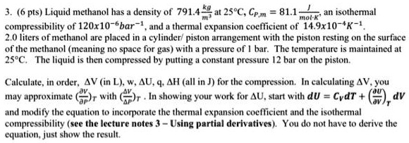 SOLVED: Liquid methanol has a density of 791.4 g/cmÂ³ at 25Â°C, a molar ...