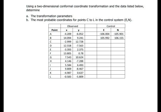 Solved Using Two Dimensiona Conformal Coordinate Transformation And The Data Listed Belw