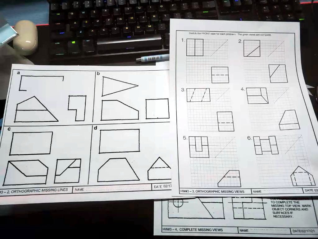 SOLVED: Please help me draw the rest! GIVEN TWO COMPLETE ORTHOGRAPHIC FRONT RIGHT-SIDE VIEWS ...