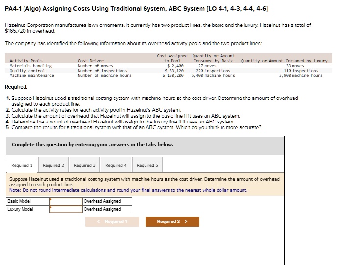 PA4-1 (Algo) Assigning Costs Using Traditional System, ABC System [LO 4-1, 4-3, 4-4, 4-6 ...