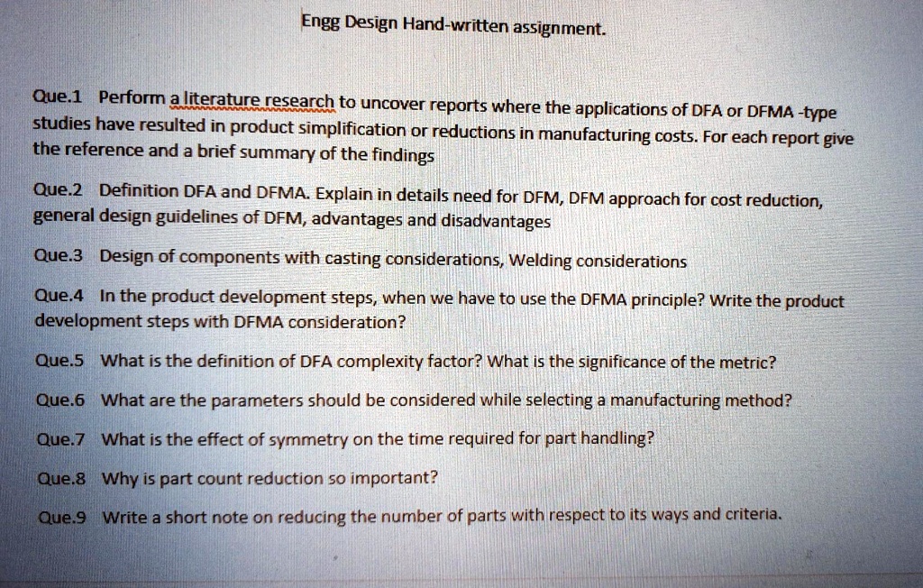 [GET ANSWER] Engg Design Hand-written assignment. Que.1 Perform a literature research to uncover ...