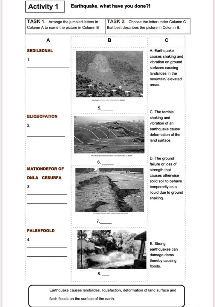 Activity 1 Earthquake, what have you done?! TASK 1- Arrange the jumbled ...
