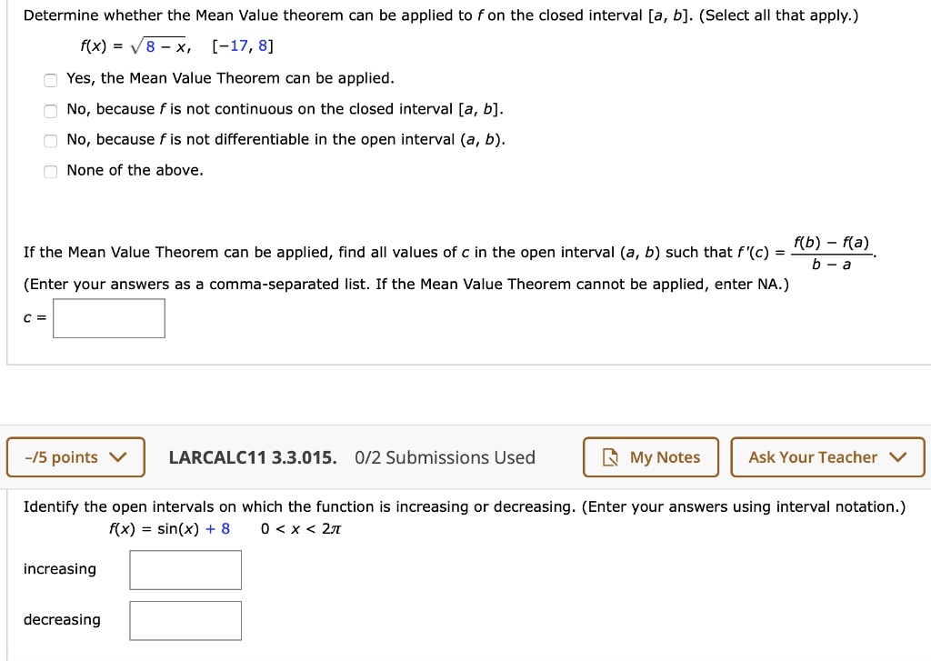 SOLVED Determine Whether The Mean Value Theorem Can Be Applied To The
