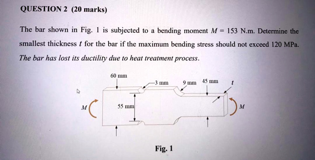 QUESTION 2 (20 marks) The bar shown in Fig. 1 is subjected to a bending ...