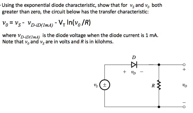 - Using the exponential diode characteristic, show that for vs and vo ...