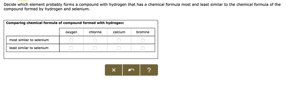 SOLVED: 'Decide which element probably forms a compound with hydrogen that has a chemical ...