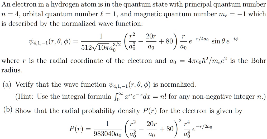 Solved An Electron In A Hydrogen Atom Is In The Quantum State With