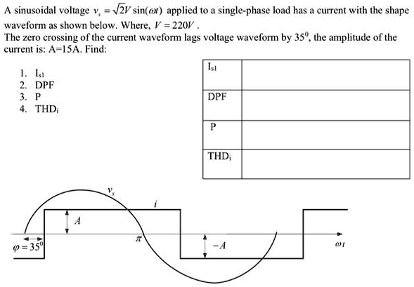 SOLVED: A sinusoidal voltage v=2V sin( applied to a single-phase load ...