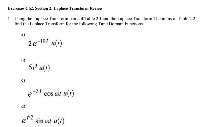 Exercises Ch2. Section 2: Laplace Transform Review 1- Using the Laplace ...