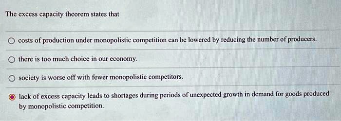 The excess capacity theorem states that: - Costs of production under ...