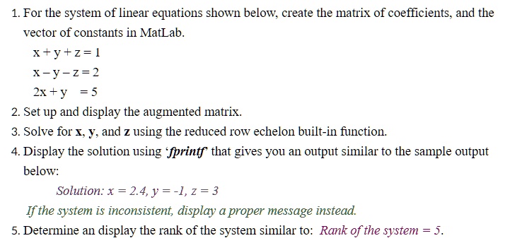 1 for the system of linear equations shown below create the matrix of ...