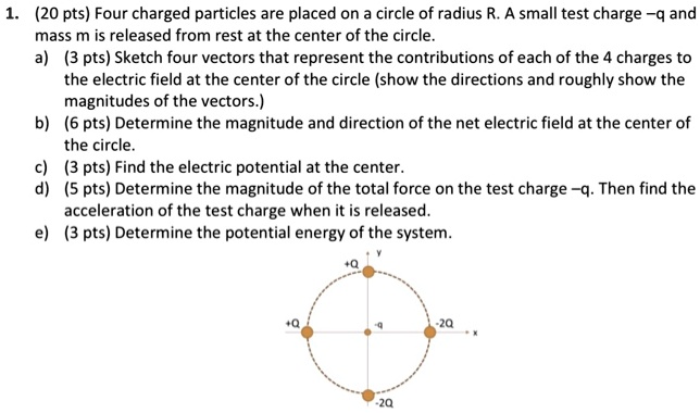 20 pts four charged particles are placed on a circle of radius r small ...