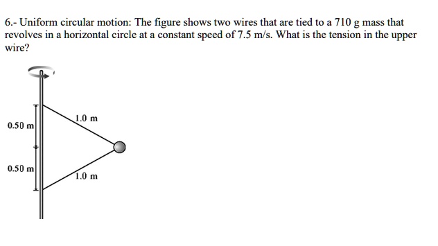 6 uniform circular motion the figure shows two wires that are tied to a 710 g mass that revolves ...