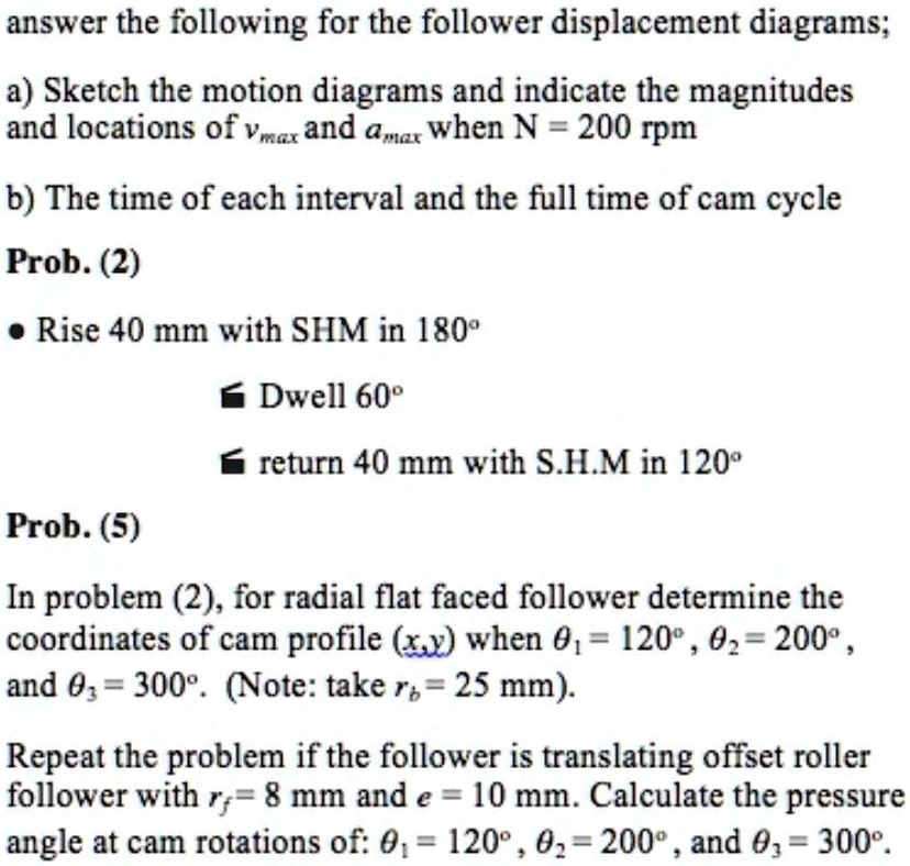 SOLVED: Subject: Machine Design Answer the following for the follower displacement diagrams: a ...