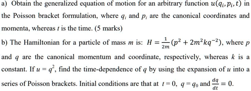Obtain the generalized equation of motion for an arbitrary function u(q ...