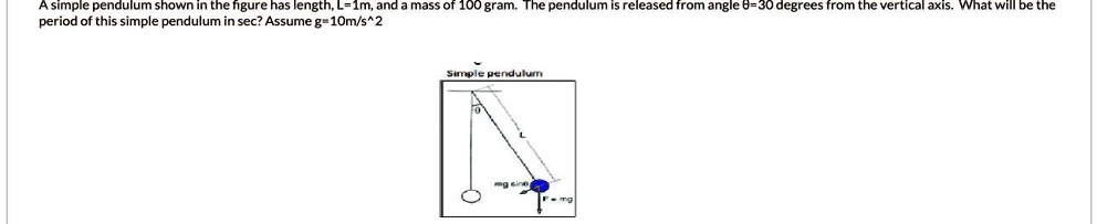 SOLVED: A simple pendulum shown in the figure has length, L = 1m, and a mass of 100 grams. The ...