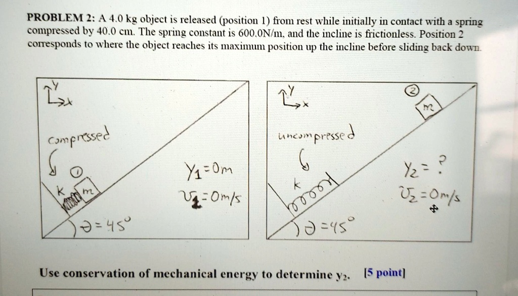 SOLVED: PROBLEM 2: A 40 kg object is released from rest while initially in contact with a spring ...