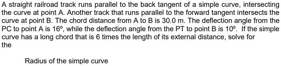 A straight railroad track runs parallel to the back tangent of a simple ...