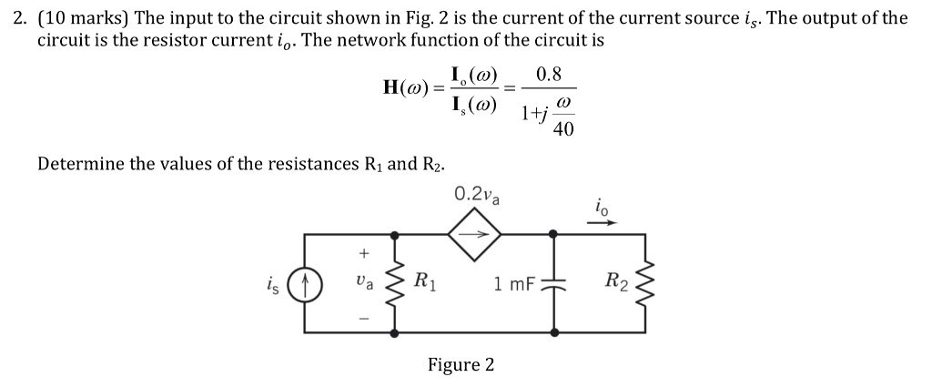 2. (10 marks) The input to the circuit shown in Fig. 2 is the current of the current source is ...