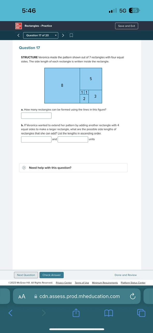 5: 46 5 G 35 Rectangles - Practice Save and Exit Question 17 of 20 Question 17 STRUCTURE ...
