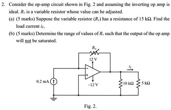 SOLVED: 2. Consider the op-amp circuit shown in Fig. 2 and assuming the inverting op amp is ...