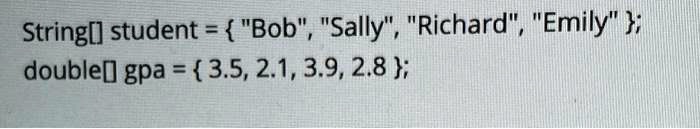 Solved Given The Parallel Arrays Below Write Java Code That 1301